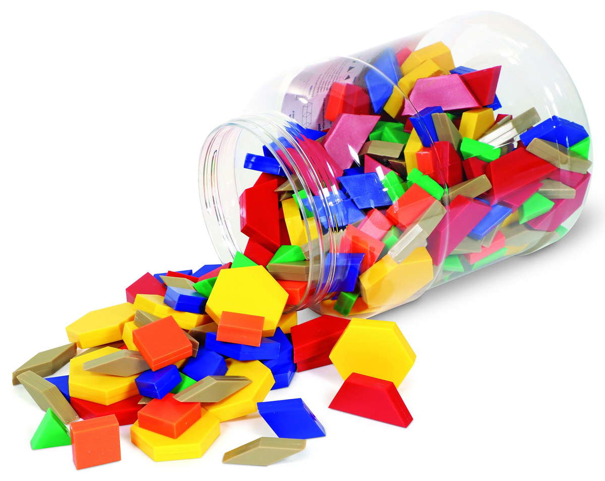 Plastic Pattern Blocks, Primary colors, 1 cm thick, Set of 250 - LE...