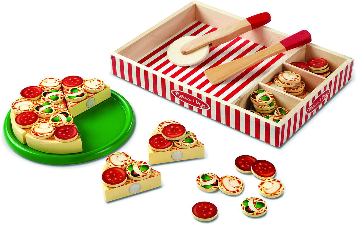 Pizza Party Wooden Pretend Play Food Set With 36 Toppings, Preschoo...